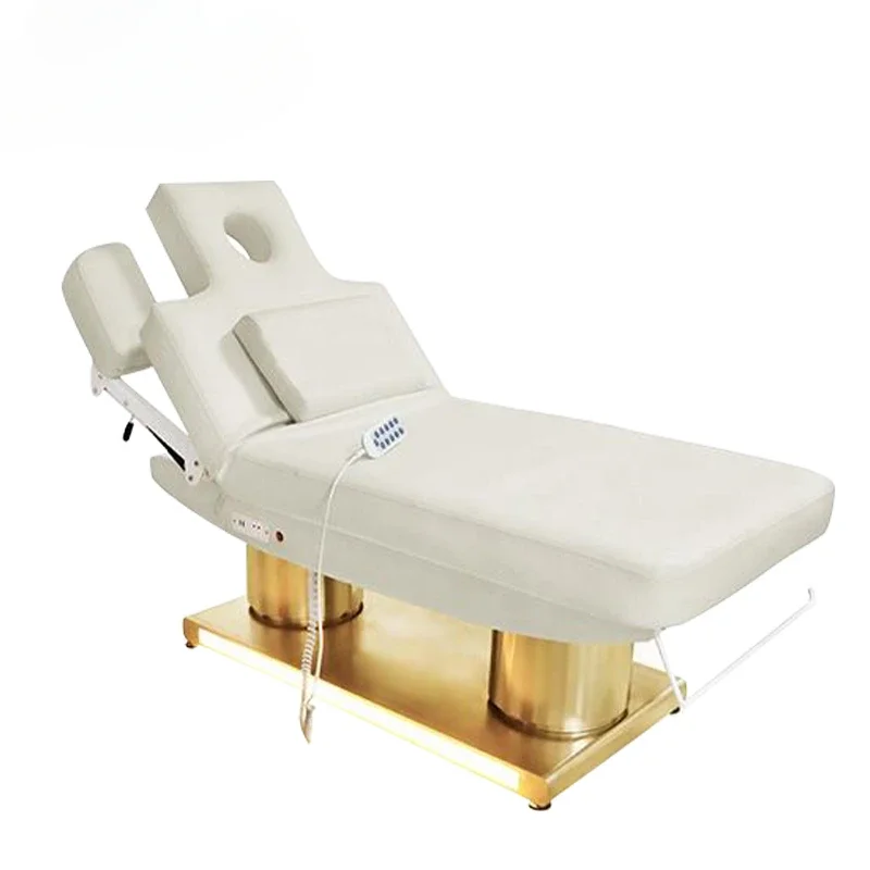 New-Design-Comfortable-Massage-Bed-White-Gold-Beauty-Salon-Electric ...