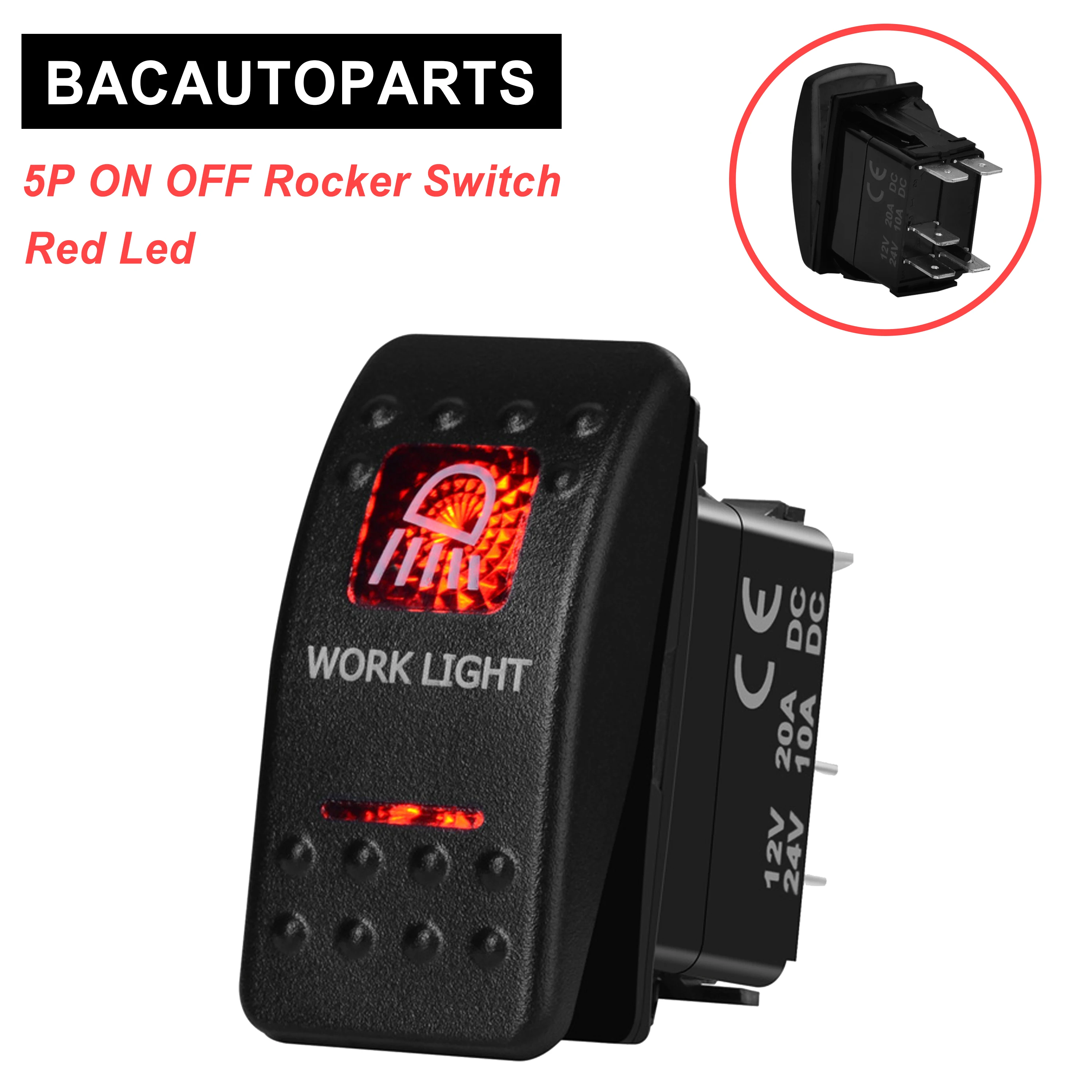 Red-Led-Work-Light-Symbol-Rocker-Switch-SPST-5Pin-ON-OFF-12v-24v-For ...