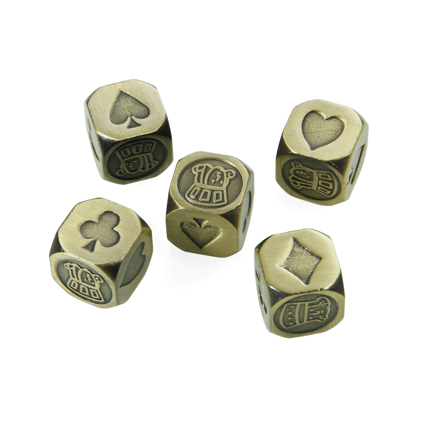 5Pcs-Set-Metal-Poker-Dice-Set-with-King-Club-Diamond-Heart-Spade-Bronze ...