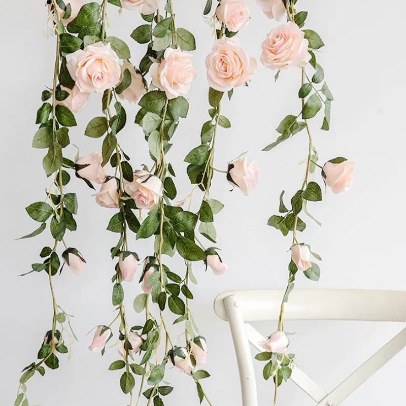 2-4m-Pink-Artificial-Floral-Garland-Fake-Rose-Vine-Hanging-Flower ...