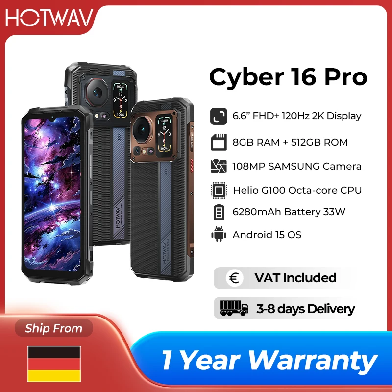 HOTWAV Cyber 16 Pro Rugged Smartphone G100 Octa-core Android 15 Mobile ...