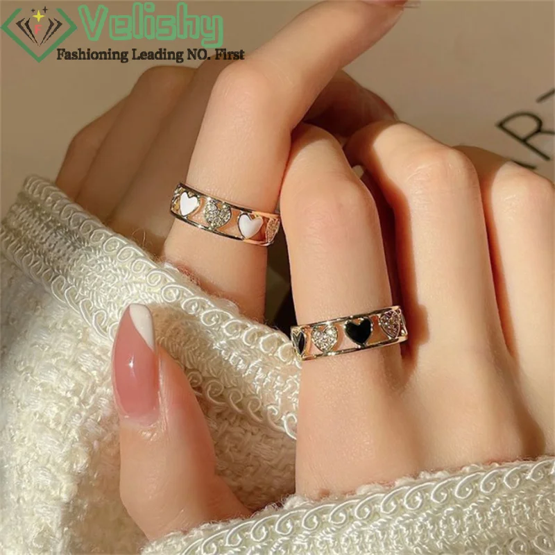 French-New-Fashion-Hollow-Rings-For-Women-Luxury-Shiny-Zircon-Heart-Glaze-Delicate-Opening-Ring ...