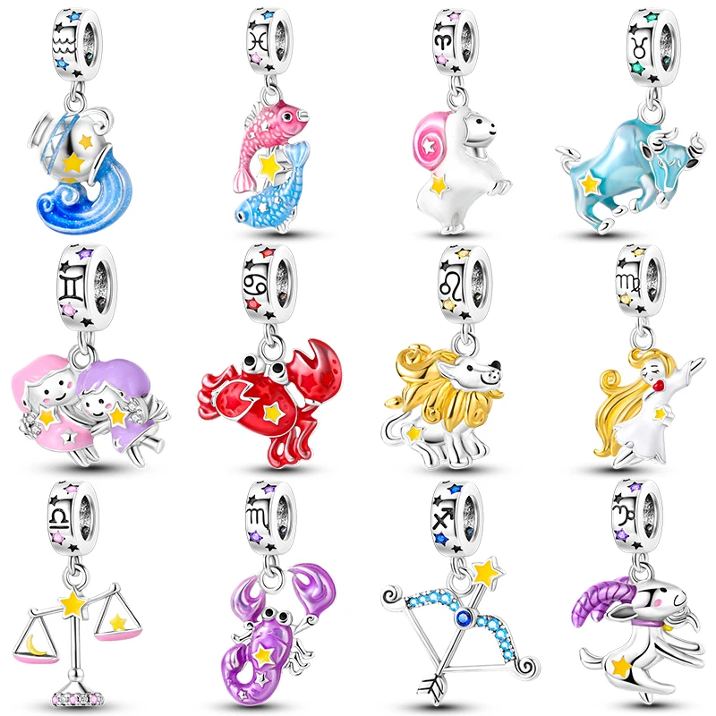 925-Silver-12-Constellation-Luminous-Charms-Fit-Original-Pandora ...