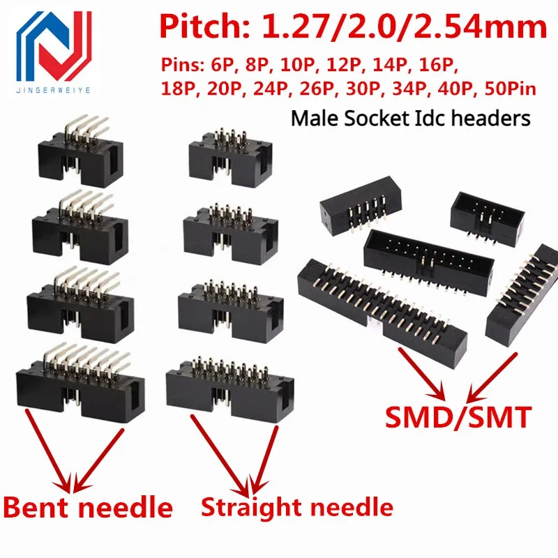 10Pcs Pitch 1.27mm 2.0mm 2.54mm Male Socket straight idc box headers ...