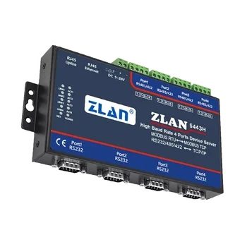 High Baud Rate 4 Port RS232 RS485 RS422 to Ethernet TCPIP Converter Modbus RTU TCP Gateway ...