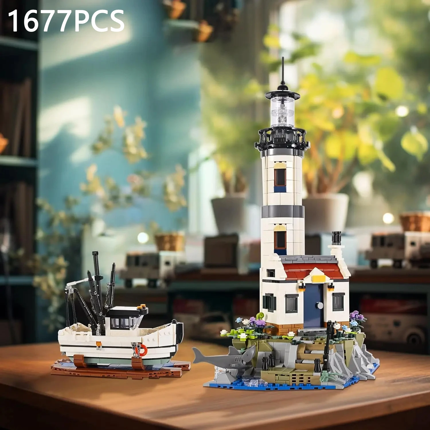 1677PCS Electric Lighthouse Building Blocks Fisherman Rescue Boats ...