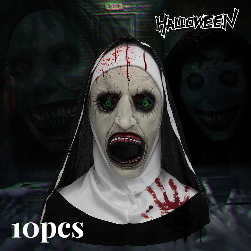 10PCS-Halloween-Night-Nun-Scare-Mask-Halloween-Party-Scare-Full-Head ...