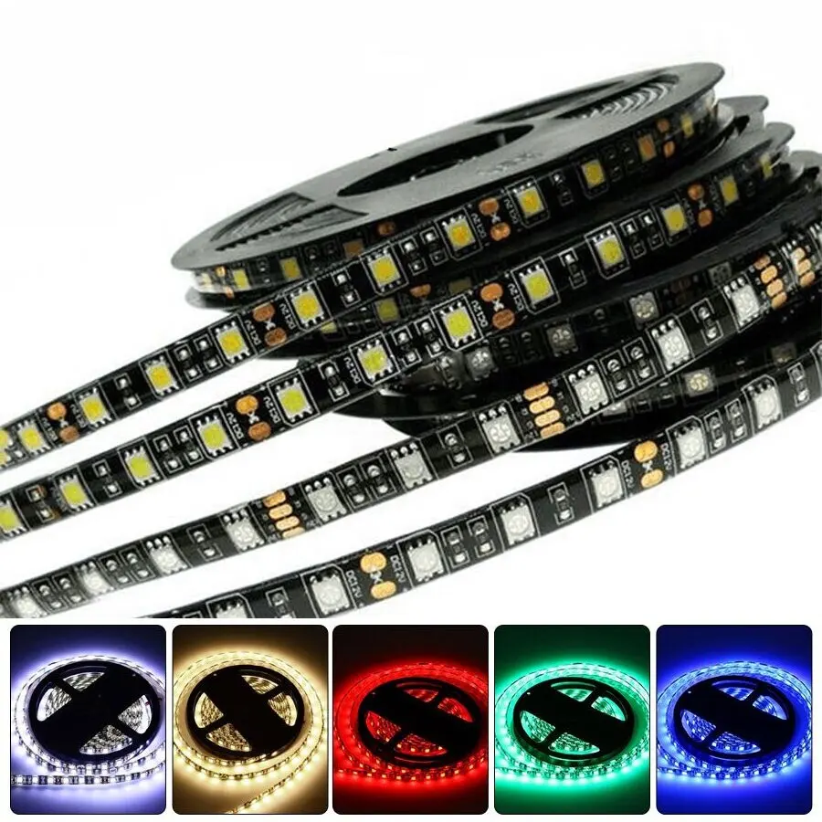 5M-Black-PCB-5050-RGB-LED-Strip-Light-12V-300leds-Flexible-Ribbon-IP20 ...