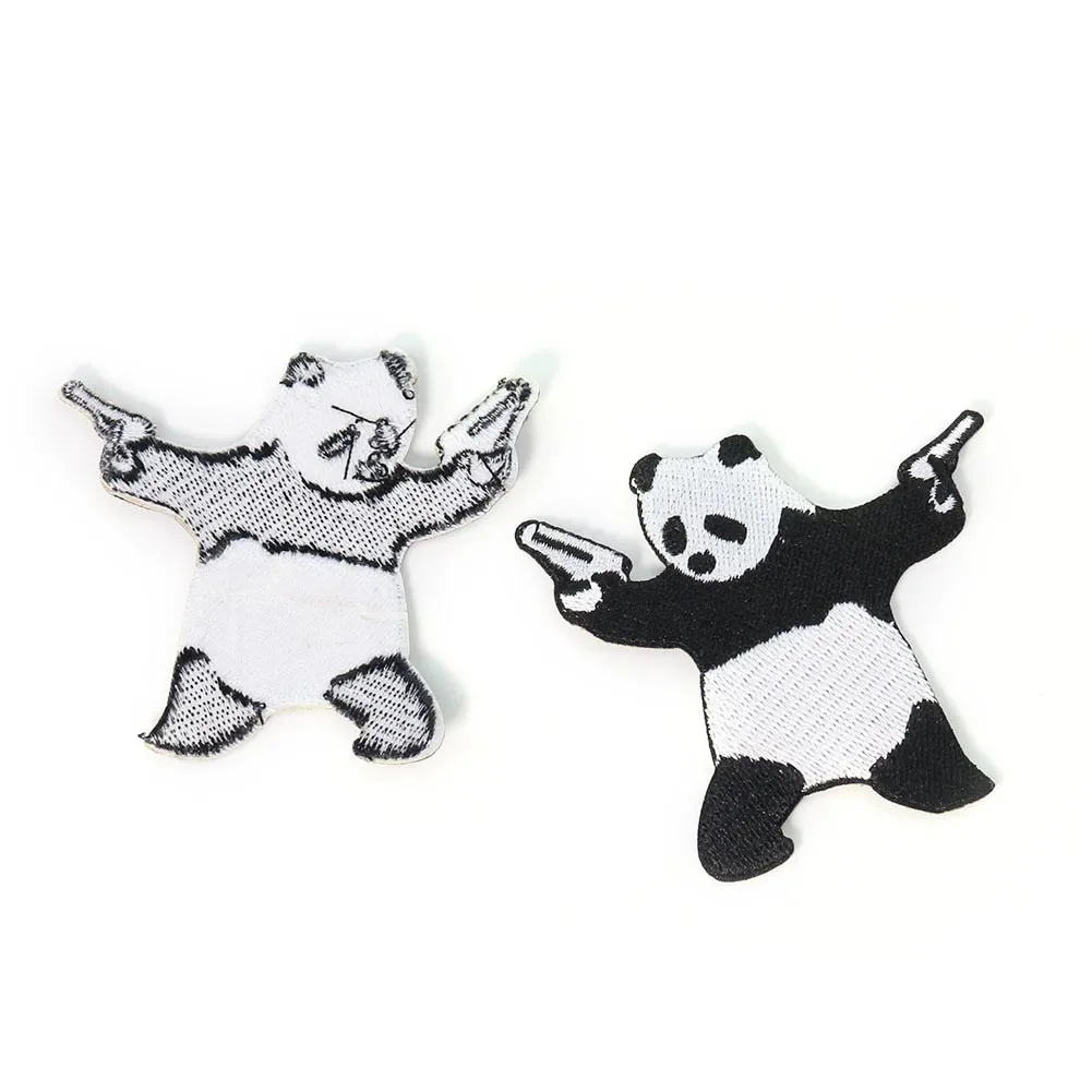2PCS-Cartoon-Panda-Holding-Two-Guns-Embroidery-Iron-on-Patches-for ...