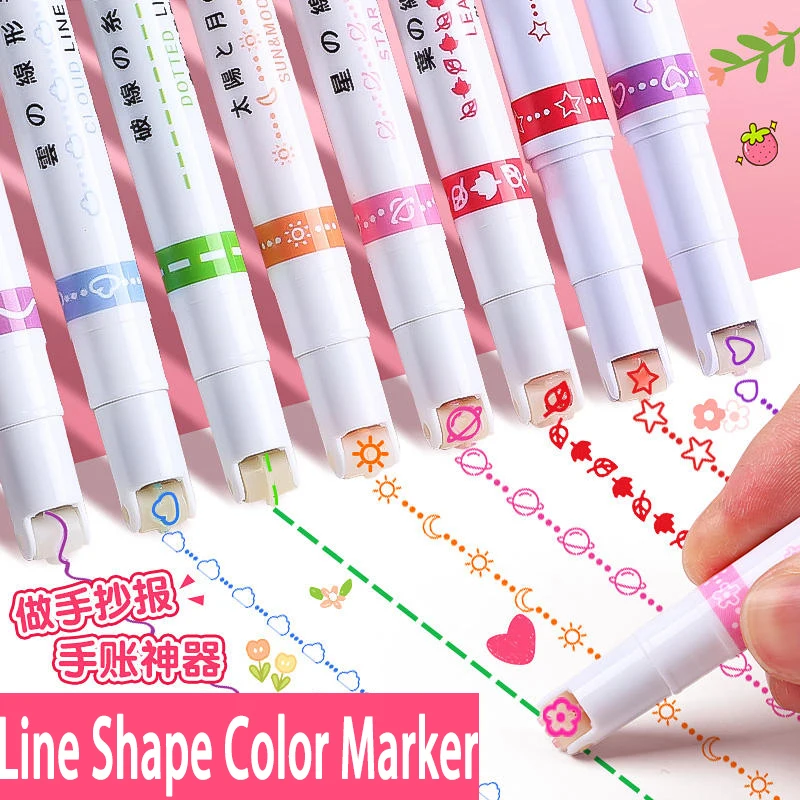 24/3 PCS Kawaii Flowers Line Shaped Highlighter Pens Roller Tip Curve ...