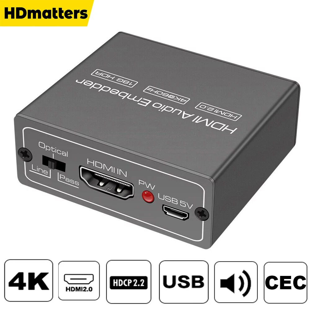 HDMI-Audio-Embedder-Inserter-4K-60Hz-18Gbps-Digital-Optical-3-5mm-Jack ...