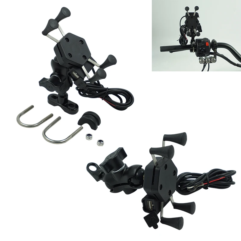 Unversal Motorcycle Bike Mobile Phone Stand Holder With USB Charger ...