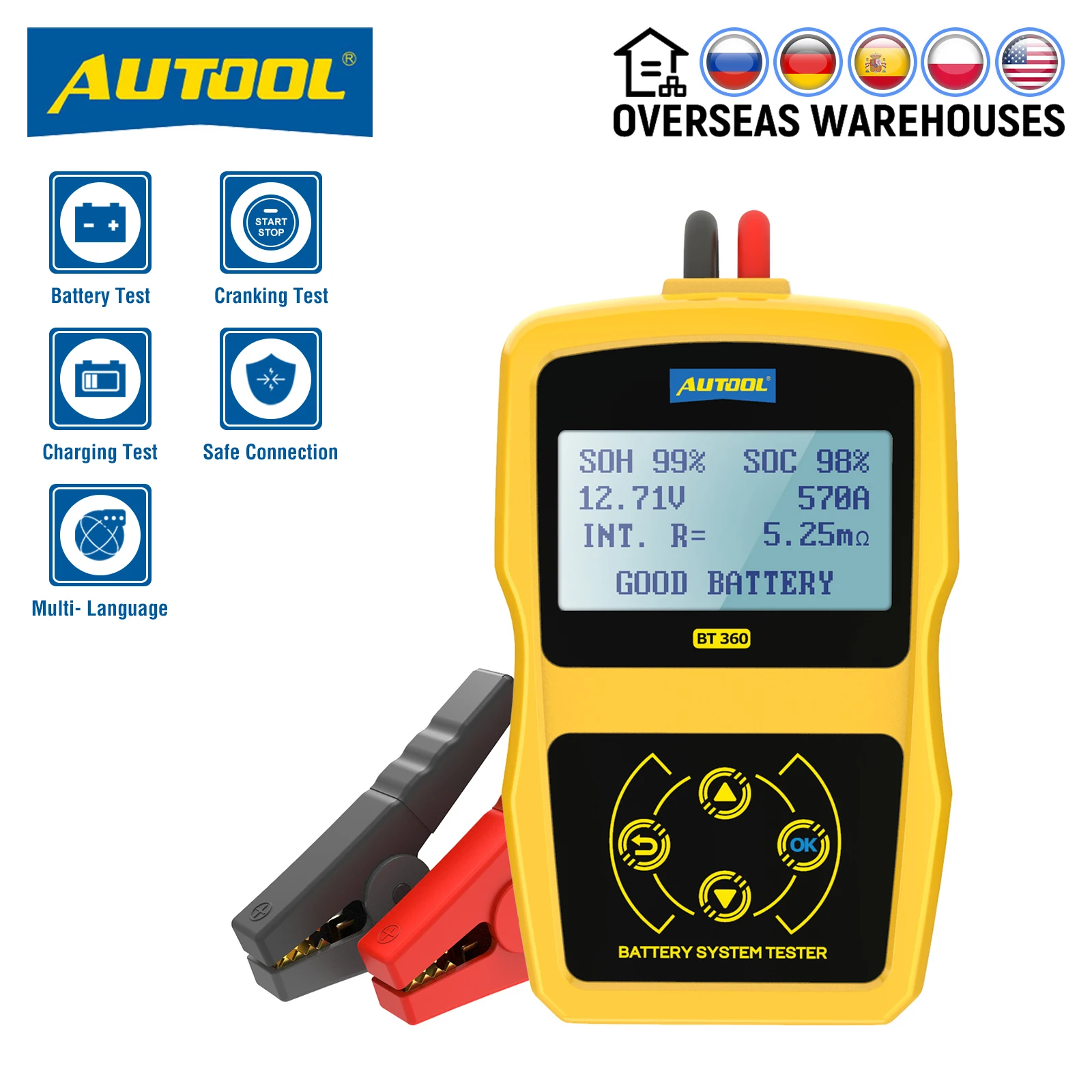 AUTOOL BT360 12V 자동 배터리 테스터 12v 자동차 배터리 분석기, 크랭킹, 다국어, 진단 도구, 성능, bt460 ...