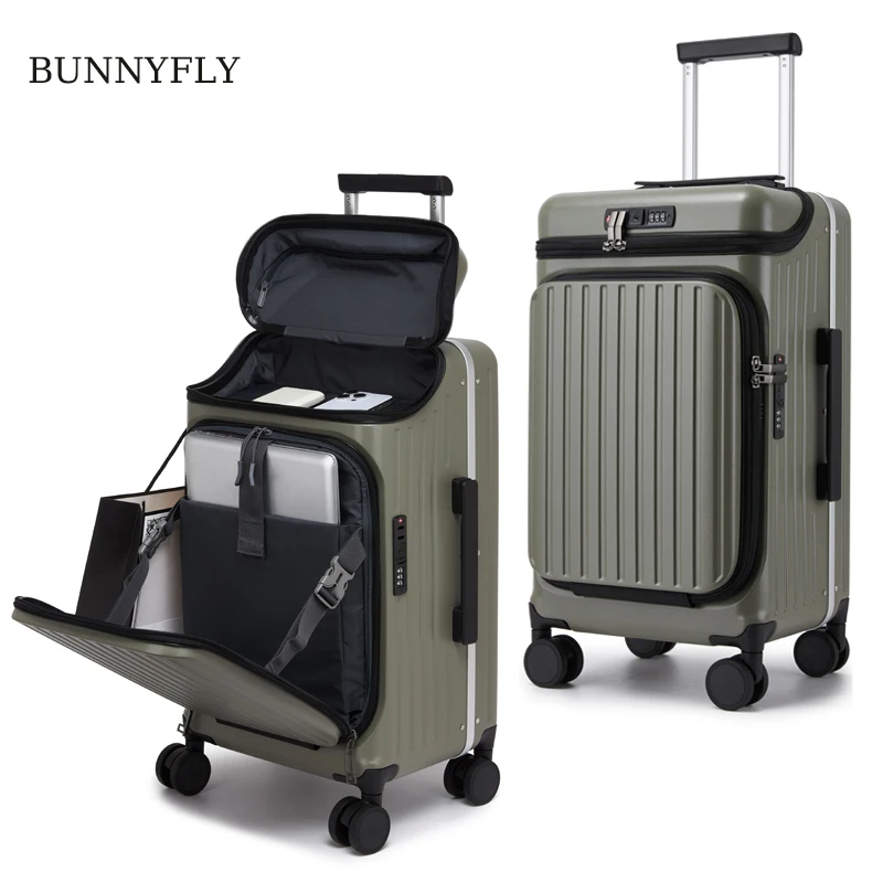 100% PC Hard Shell Luggage Front & Top Opening Suitcase with Spinner ...