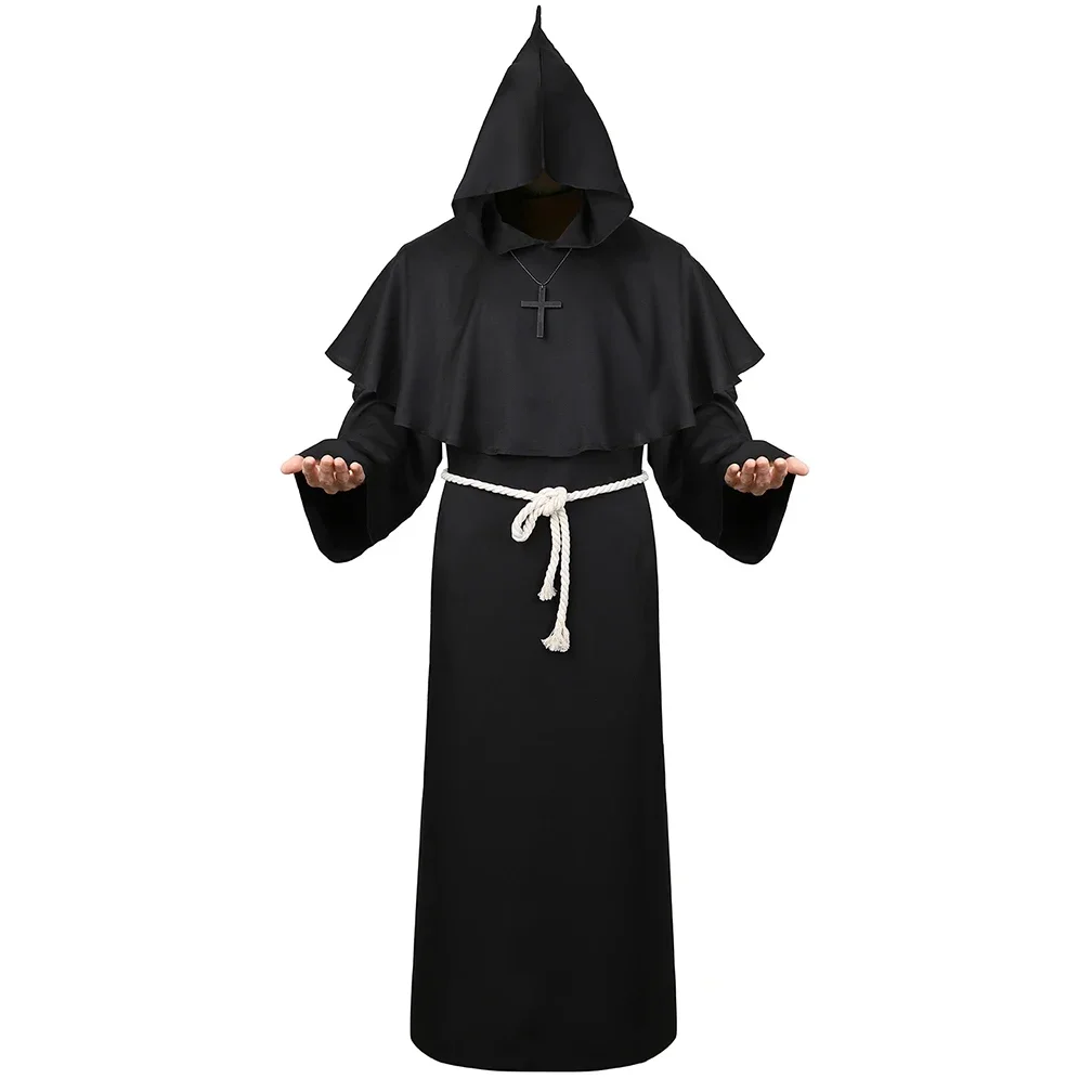 Monk-Costume-Medieval-Friar-Hooded-Cap-Cloak-Renaissance-Priest-Robe ...