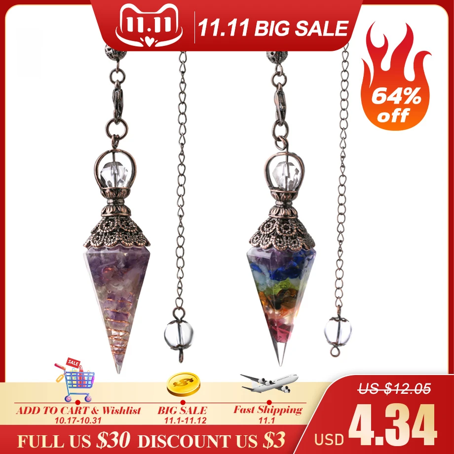 Csja 7 Chakra Healing Crystals Pendulum For Dowsing Divination Quartz Natural Stone Pendulums ...
