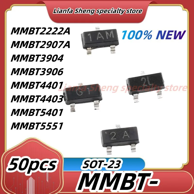 50PCS-MMBT2222A-MMBT2907A-MMBT3904-MMBT3906-MMBT4401-MMBT4403-MMBT5401 ...