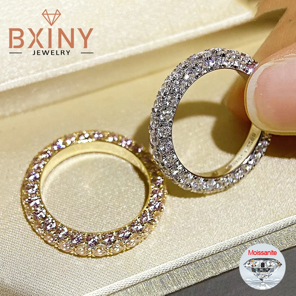BXINY Full Moissanite Rings S925 Silver 18K Gold Plate 3-Row Lab-grown ...