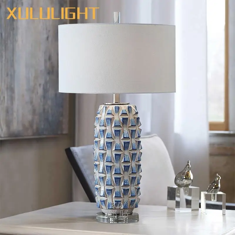 Blue-Ceramic-Table-Lamp-Large-Prismatic-Creative-Living-Room-Lighting ...