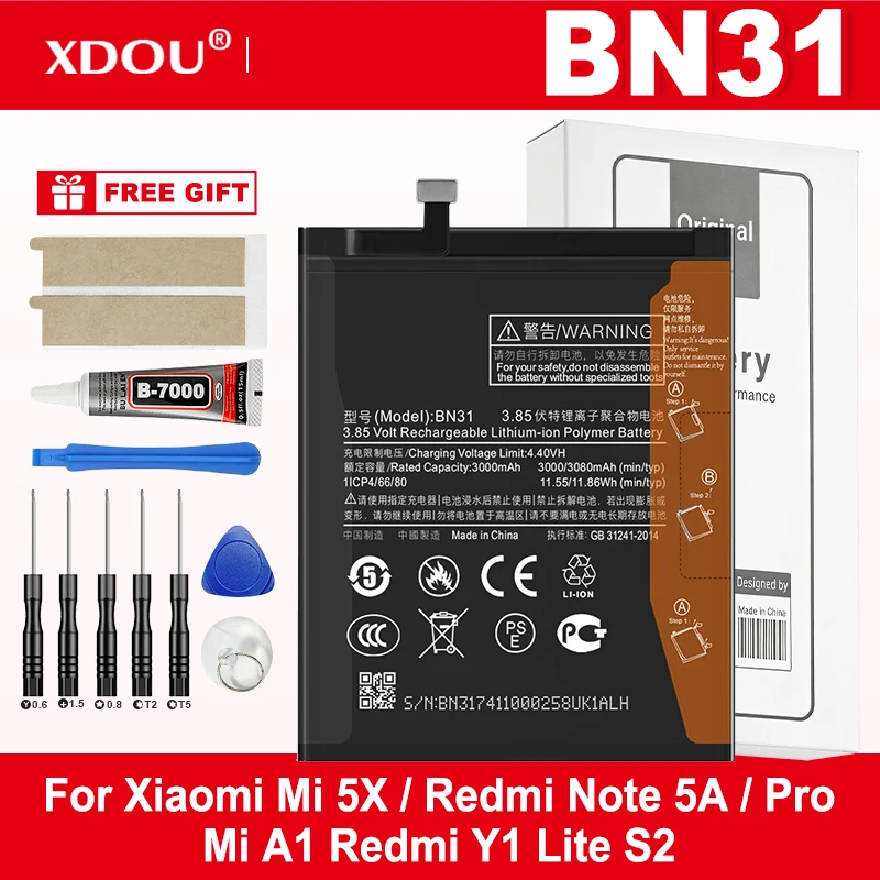 Brand New BN31 3080mAh Battery For Xiaomi Mi 5X Mi5X Redmi Note 5A ...