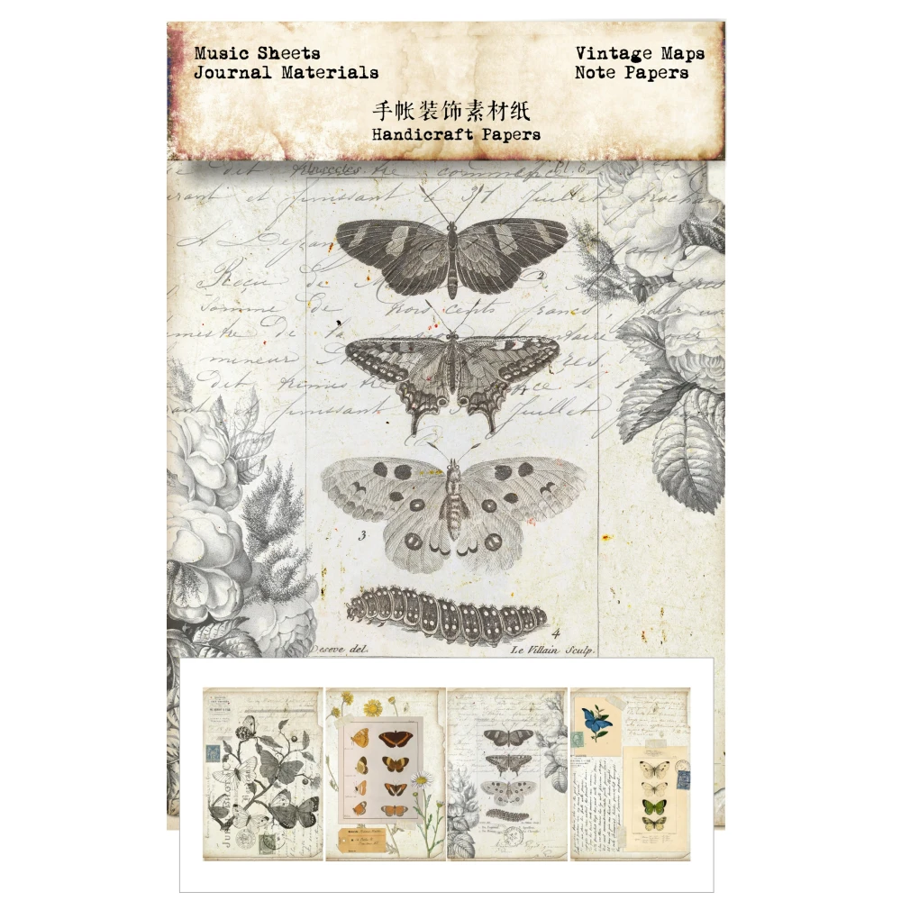 4sheets-Vintage-Butterfly-Base-Background-Material-Paper-Junk-Journal ...