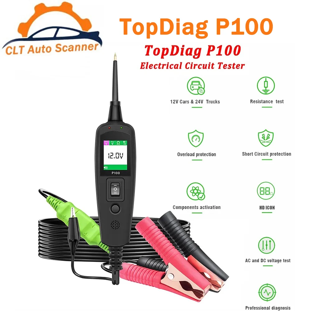 TopDiag P100 Electric Circuit Tester Power Scan OBD2 Battery Tester OBD ...