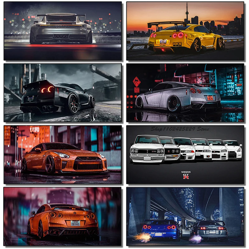 Car Wall Art Canvas Print GTR R34 VS Supra Vehicle Modern Poster Living ...