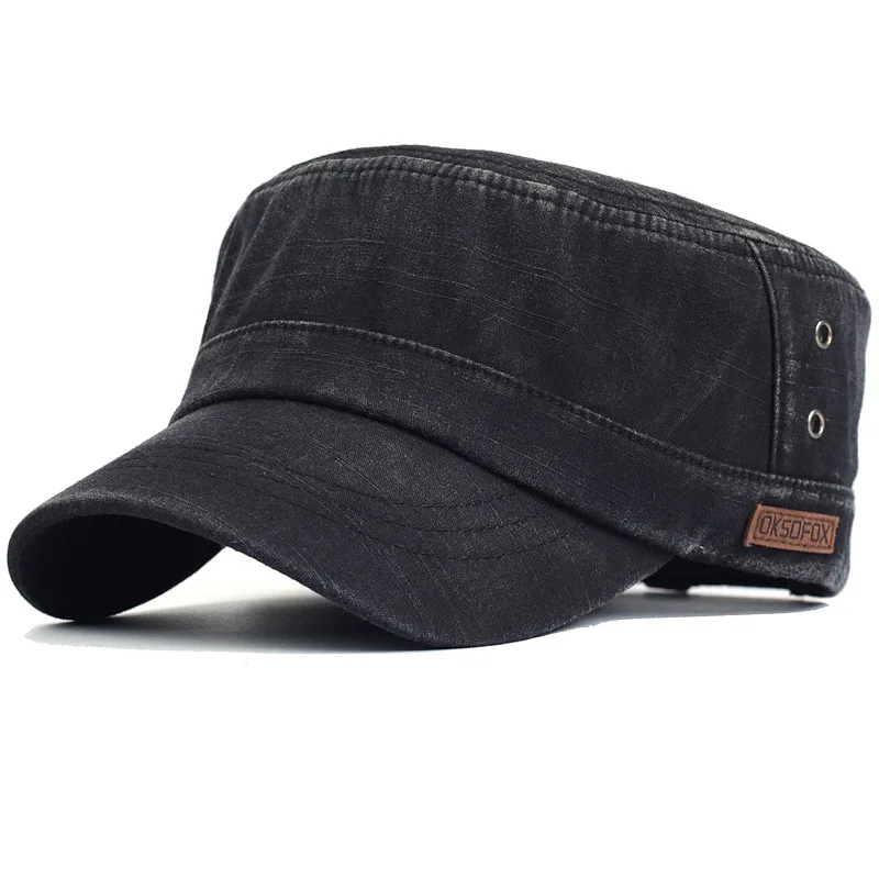 Lavado Algodão Militar Caps Casual Flat Top Hat Homens Mulheres Cadet ...