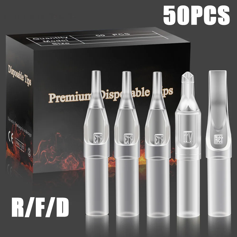 50PCS Disposable Tattoo Needle Tips Sterilized Transparent Tattoo ...