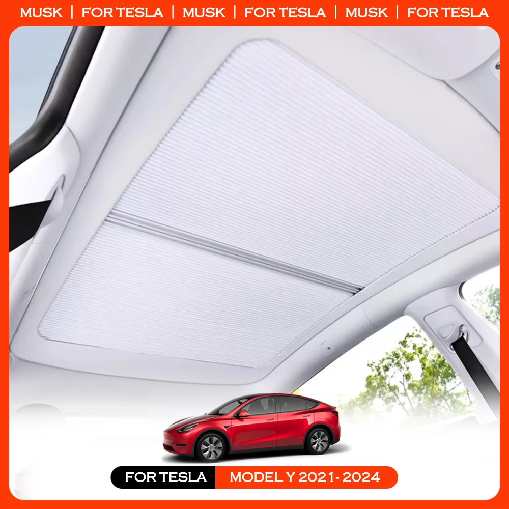 For-Tesla-Model-Y-2024-Car-Magnetic-SunShade-Glass-Roof-Retractable ...