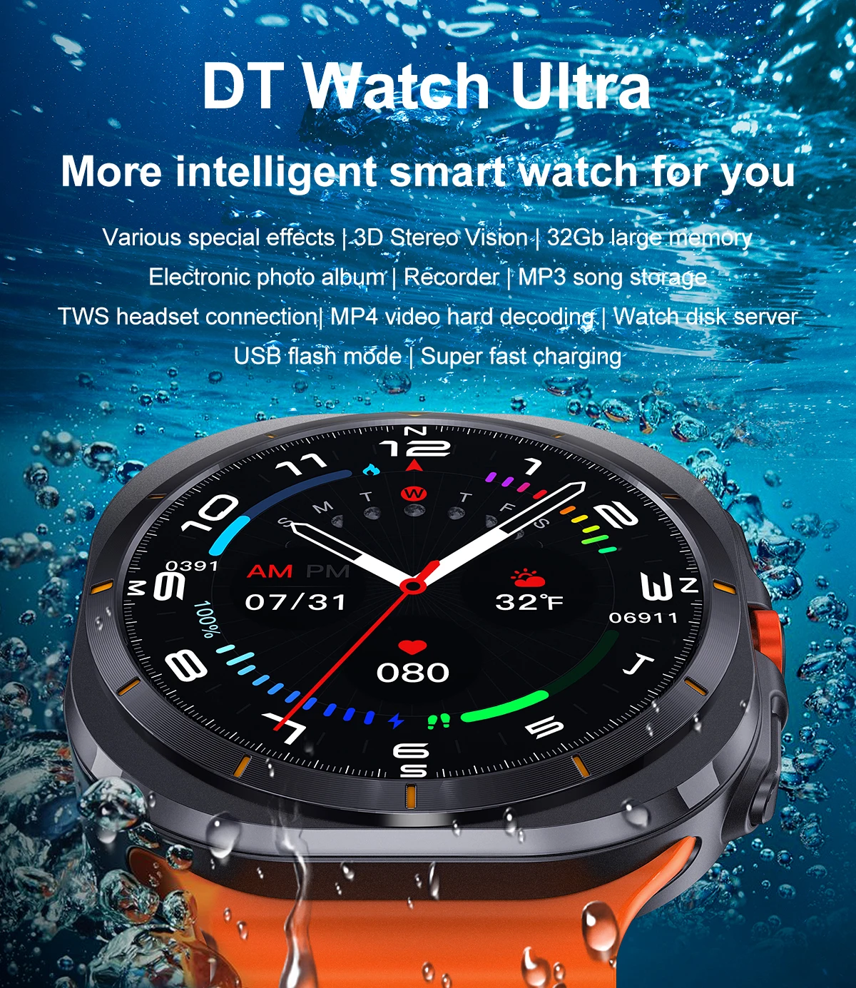 2025 Nyt Watch 7 Ultra Smartwatch Herre 32 GB Hukommelse 3D Video ...