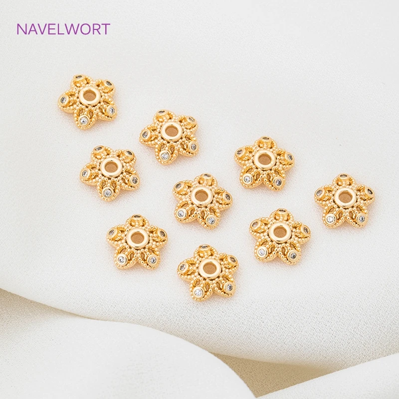High-Quality-Flower-Bead-Caps-18K-Gold-Plated-Inlaid-Zircon-Beads-Cap ...
