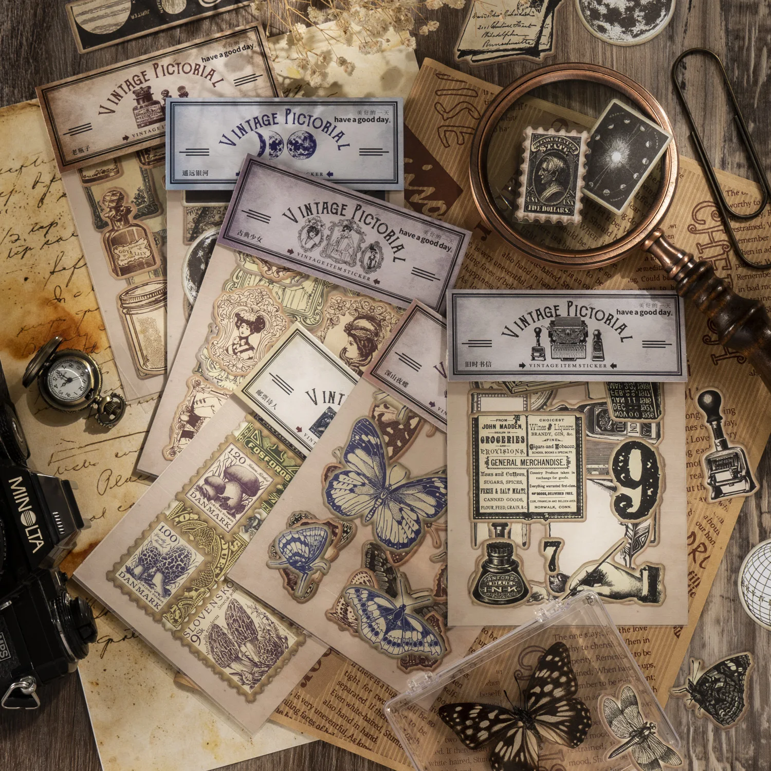 3 Sheets Antique Pictorial Series Decorative Stickers Vintage Stamps ...