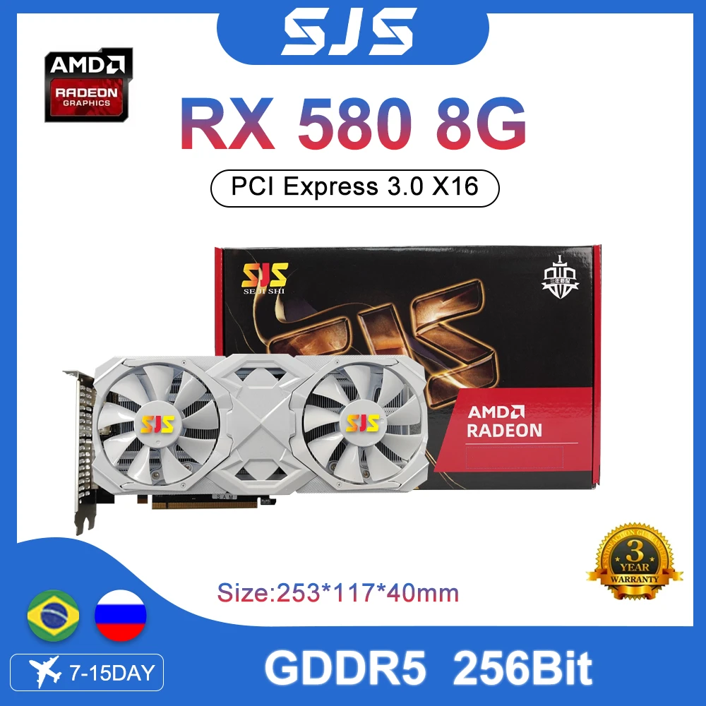 SJS RX 580 비디오 카드, 256 비트 GDDR5 AMD GPU 그래픽 카드, GPU 게이머 RX580 마이닝 게임 카드, RTX 2060 GTX 1660S 비디오