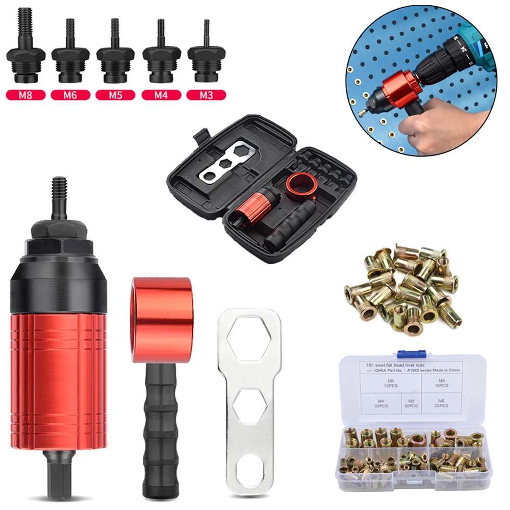 Rivet Nut Gun Riveting M3~m8 Cordless Rivet Drill Electric Adapter ...