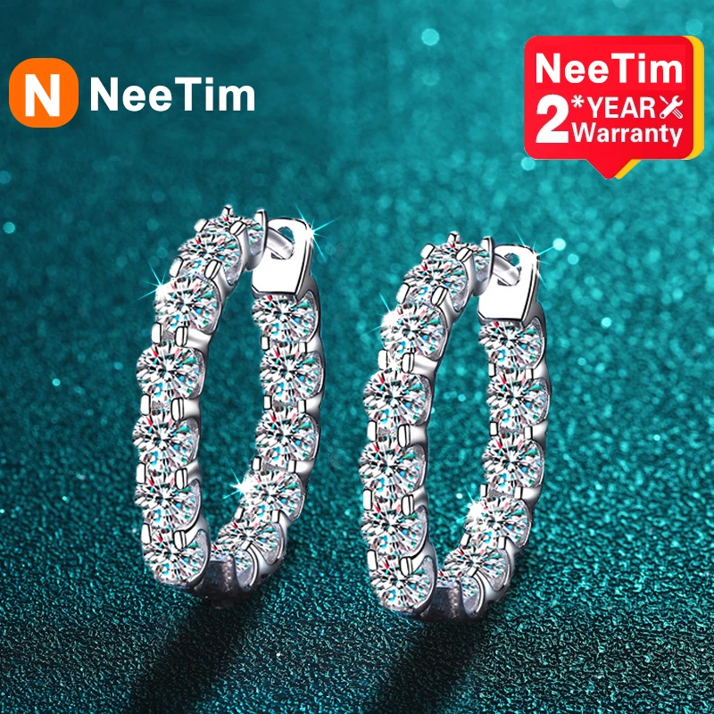 NeeTim D 컬러 모이사나이트 후프 귀걸이, 925 스털링 실버 도금, 18k 골드 귀걸이, 스파클링 파티 쥬얼리, 2.6CT| | - AliExpress