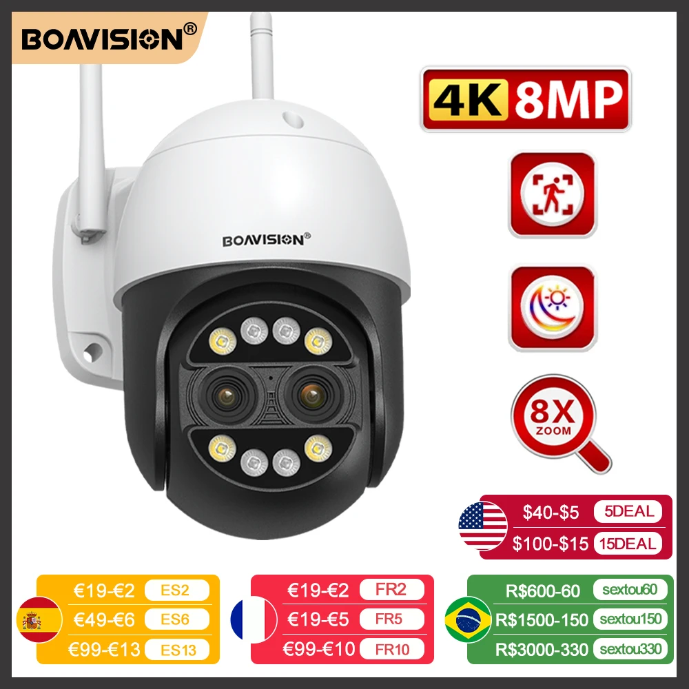 Dual Lens 2.8mm -12mm 8x Zoom 4k 8mp Ptz Wifi Ip Camera 2k 4mp Outdoor ...