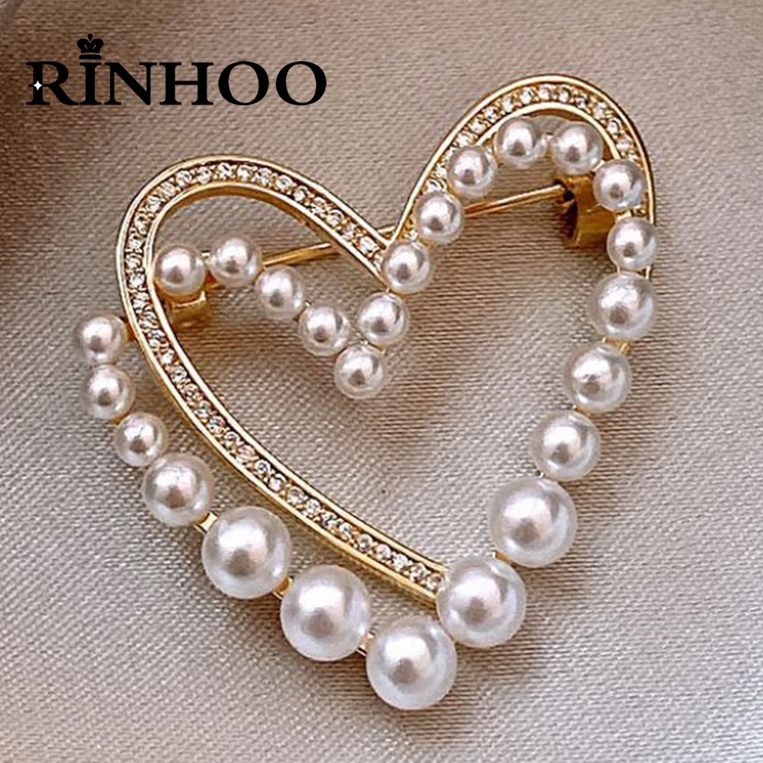 Rinhoo Double Layer Love Heart Brooches For Women Elegant Rhinestone ...