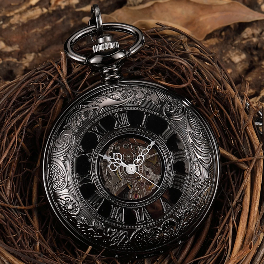 Luxury Pocket Watch with Chain for Man Mechanical Skeleton Roman ...