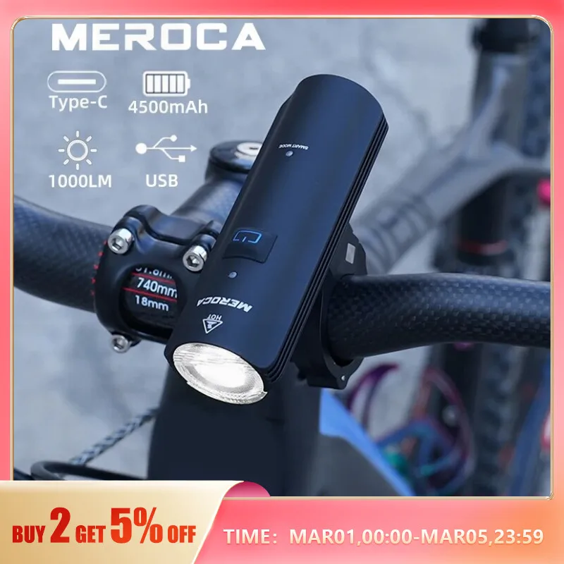 MEROCA-Bicycle-Front-Light-Type-C-Rechargeable-4500mAh-Ipx5-Rainproof ...