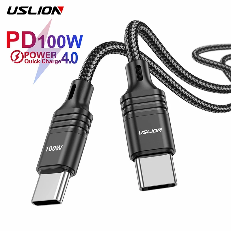 USLION PD 100W USB C 유형 C 케이블 PD 고속 충전기 코드 데이터 와이어 MacBook Xiaomi 삼성 ...