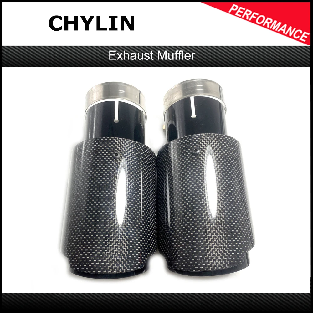 Car Carbon Fibre Glossy Exhaust System Muffler Pipe Tip Straight ...