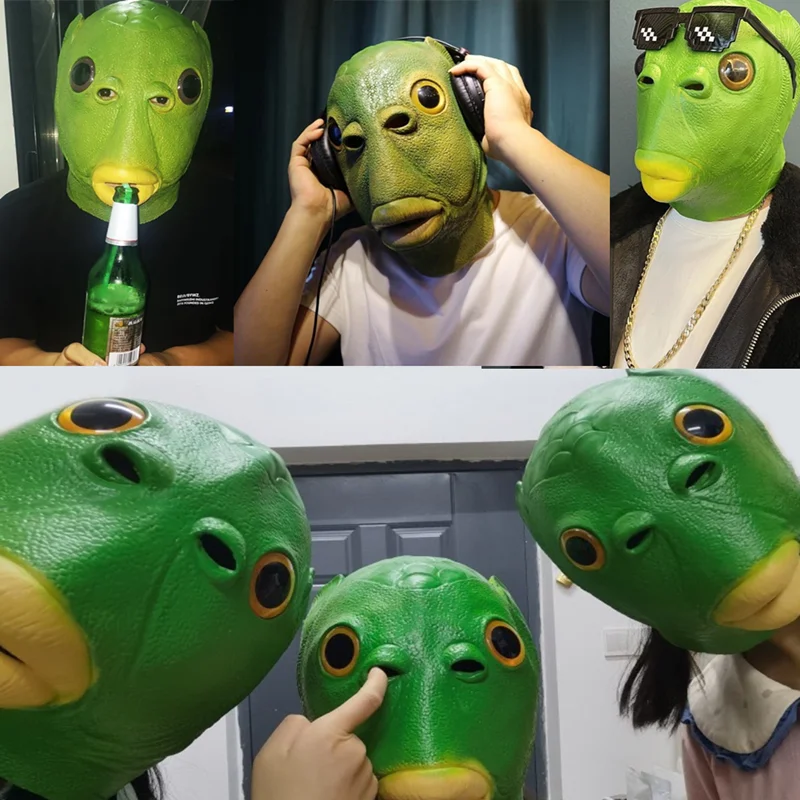 Adult-Funny-Ugly-Green-Fish-Mask-Latex-Cosplay-Party-Halloween-Alien ...