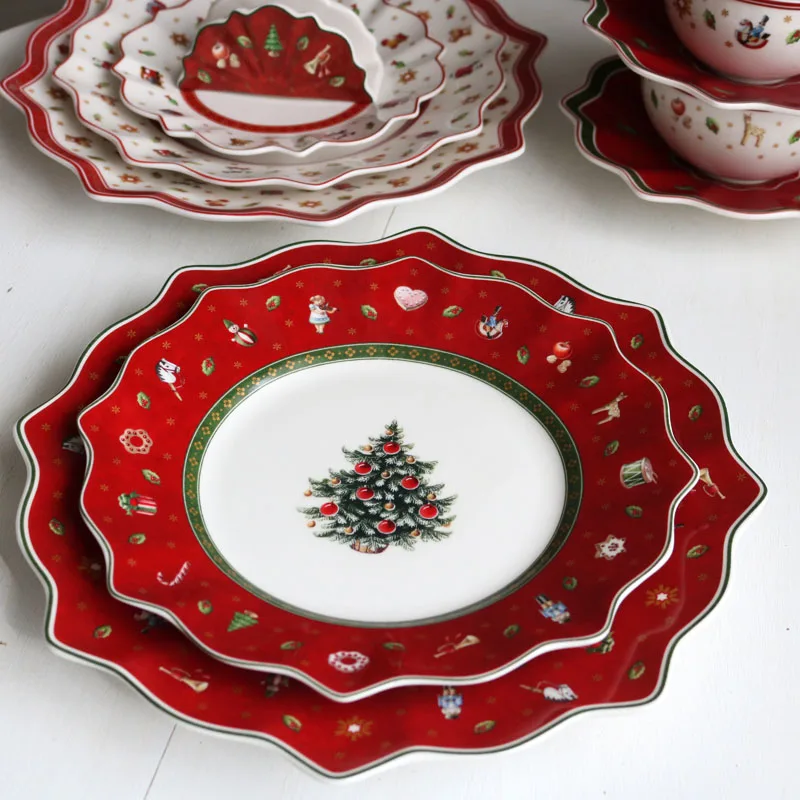 Red-christmas-ceramic-tableware-Red-White-Christmas-Patterns-Ceramic ...