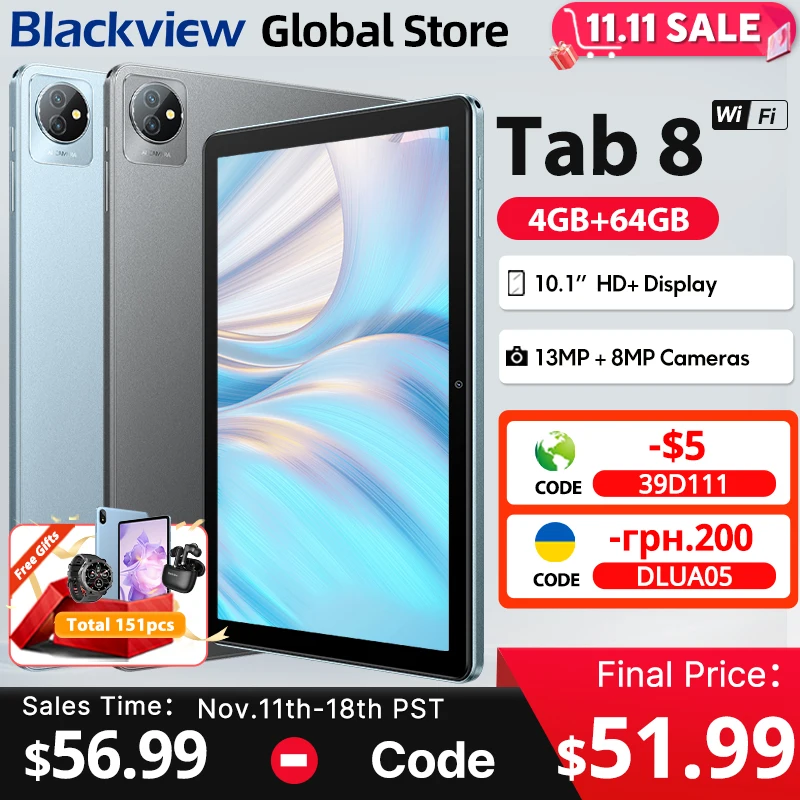 Blackview-Tab-8-WiFi-Tablet-10-1-HD-Display-4GB-128GB-Quad-Core-6580mAh ...