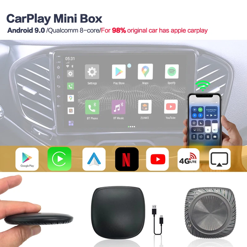 Carplay Box Mini reproductor Multimedia Inalámbrico para coche ...