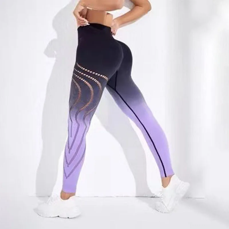 Women-Gradient-Hollow-Out-Leggings-Seamless-Slim-Tights-High-Waist-Hip ...