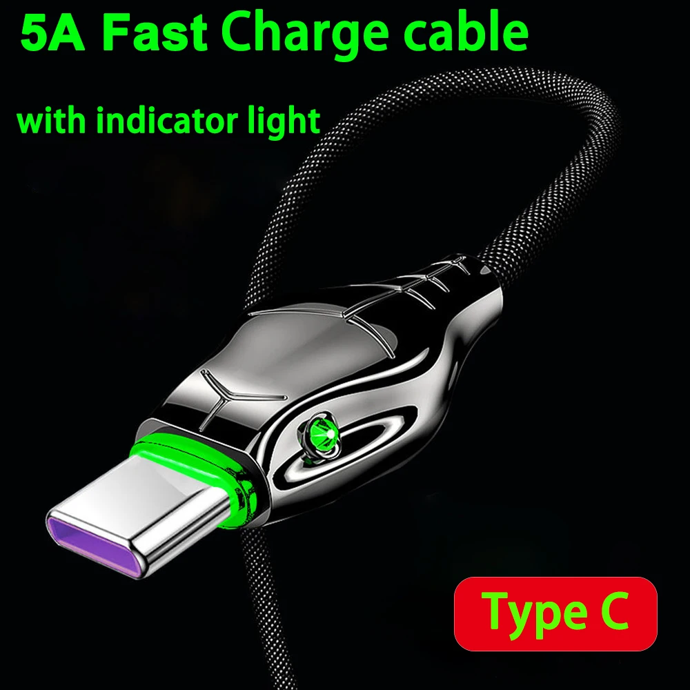 66W-5A-Super-Fast-Charging-Zinc-Alloy-Snake-Head-with-Light-Data-Cable ...