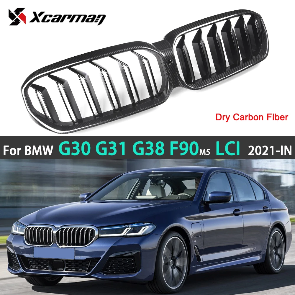 2-Slat-Real-Dry-Carbon-Fiber-Front-Kidney-Grill-For-BMW-5-Series ...