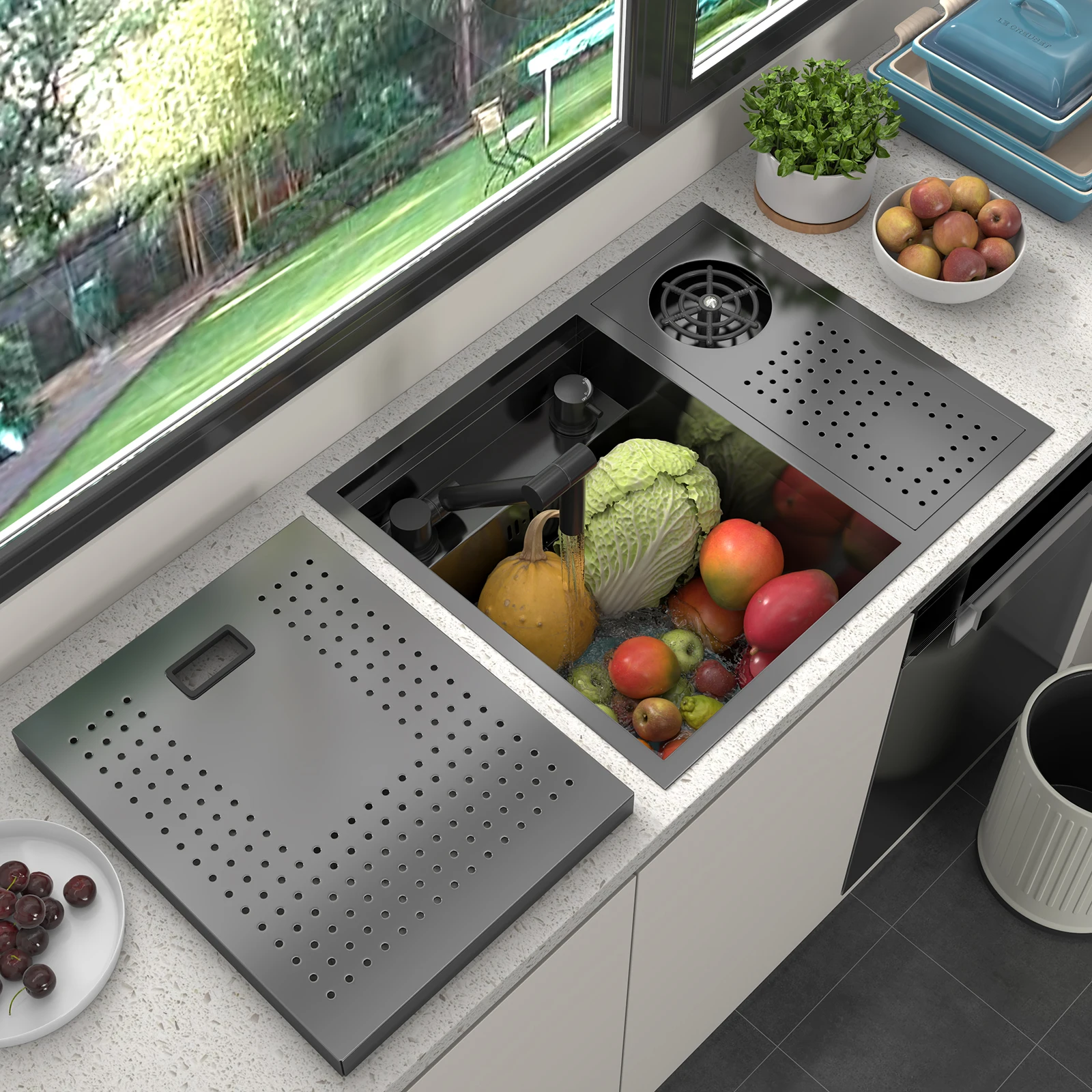 Concealed-Stainless-Steel-kitchen-Bar-Sinks-with-Folding-Faucet-and ...